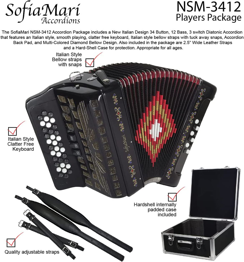 SofiaMari NSM-3412 34-Button 12 Bass Accordion FBE Black – PlayMusic123.com