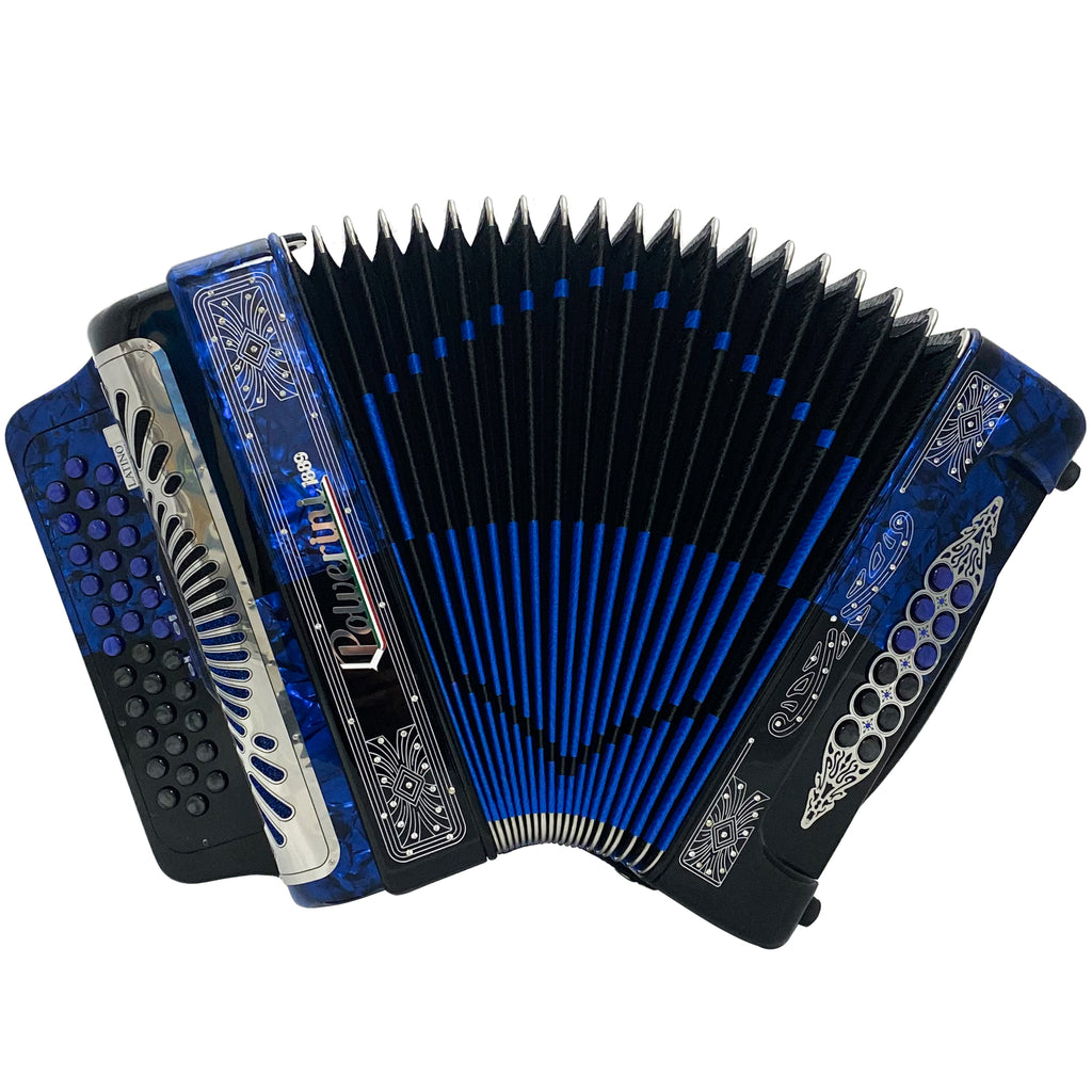 Polverini 34 Button 12 Bass 3 Switches Button Accordion GCF Blue and B ...